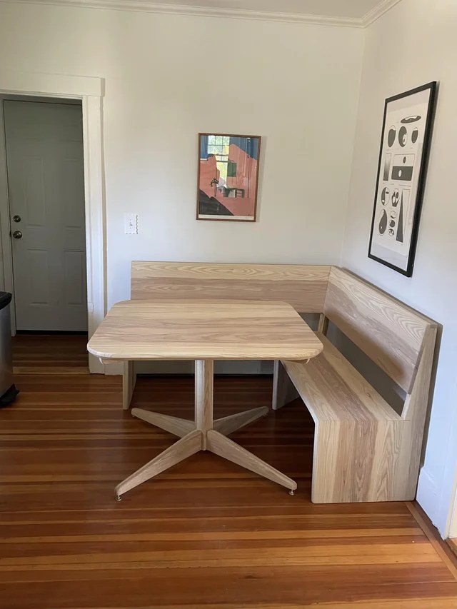 Woodworker shows off stunning recycled, custom corner benches