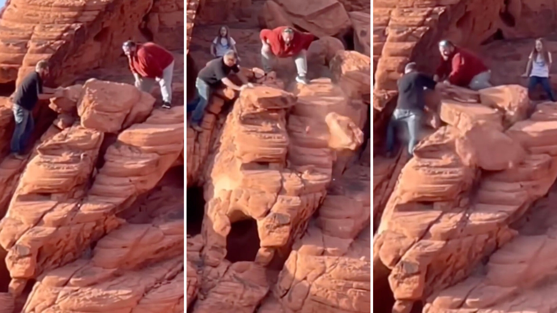Bystander captures video of tourists smashing rock formation at ...