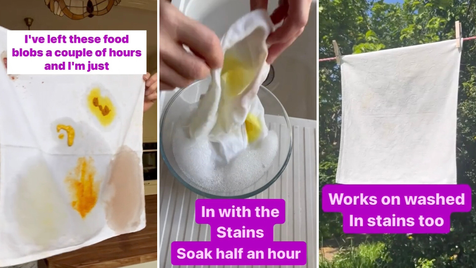 Expert demonstrates efficacy of stubborn stain removal method on white ...