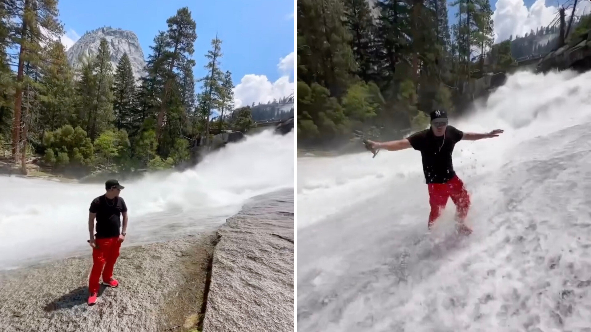Heart-stopping footage shows unruly tourist nearly swept off cliff ...