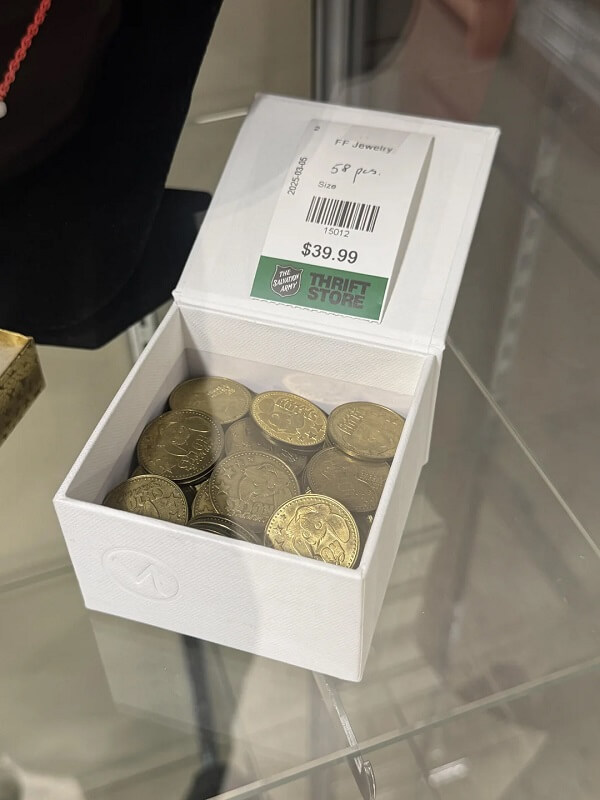 Shopper baffled by price tag on item in thrift store display case ...
